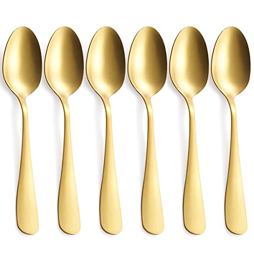 GoGeiLi Matte Gold Spoons Set, 7.8 Inch Stainless Steel Satin Finish Dinner Spoons, Gold Silverware Flatware Spoon Set of 6, Dishwasher Safe