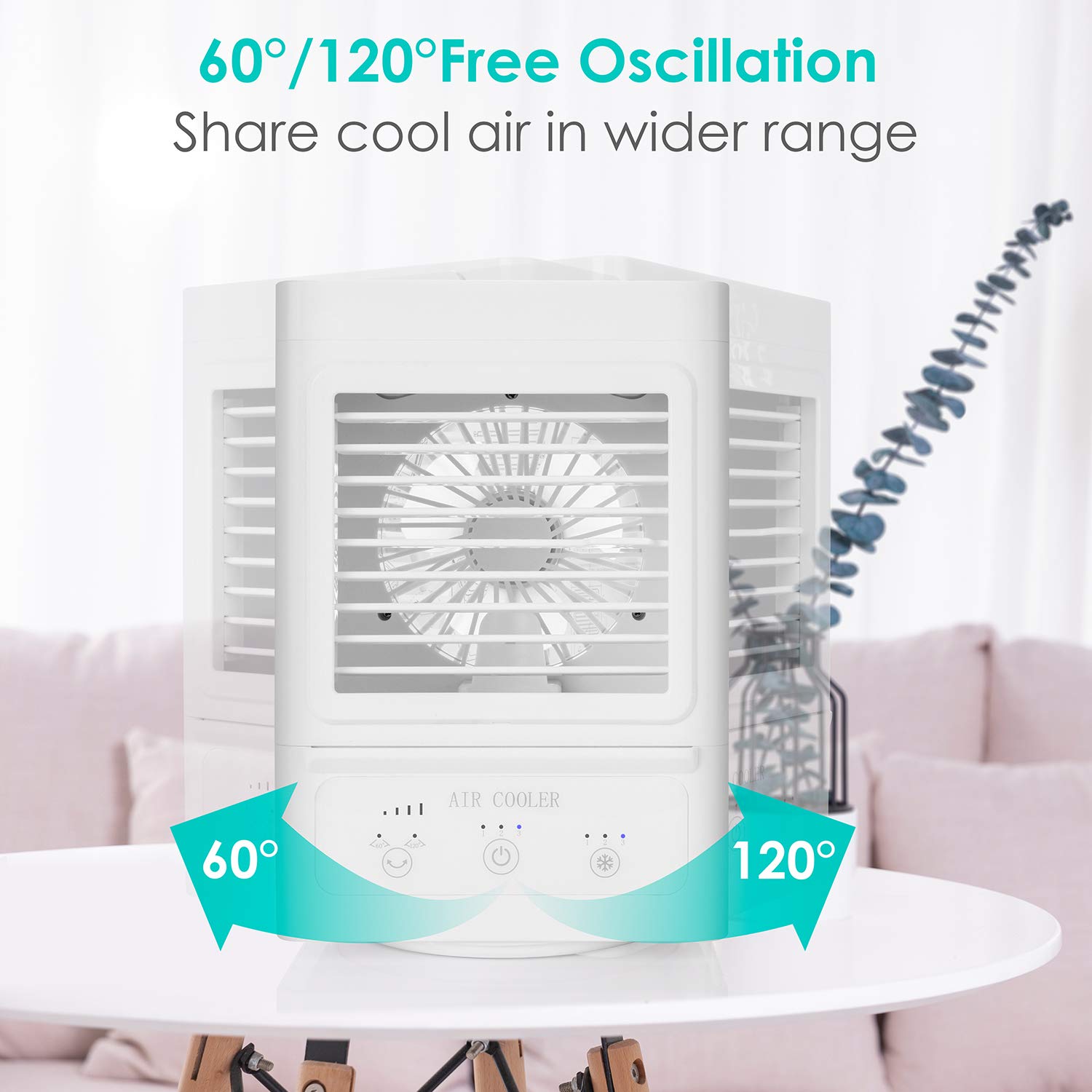 Evaporative Air Cooler 5000mAh Battery Operated Personal Portable Air Conditioner for Room Office Table Outdoor-700ML Water Tank Auto Oscillation