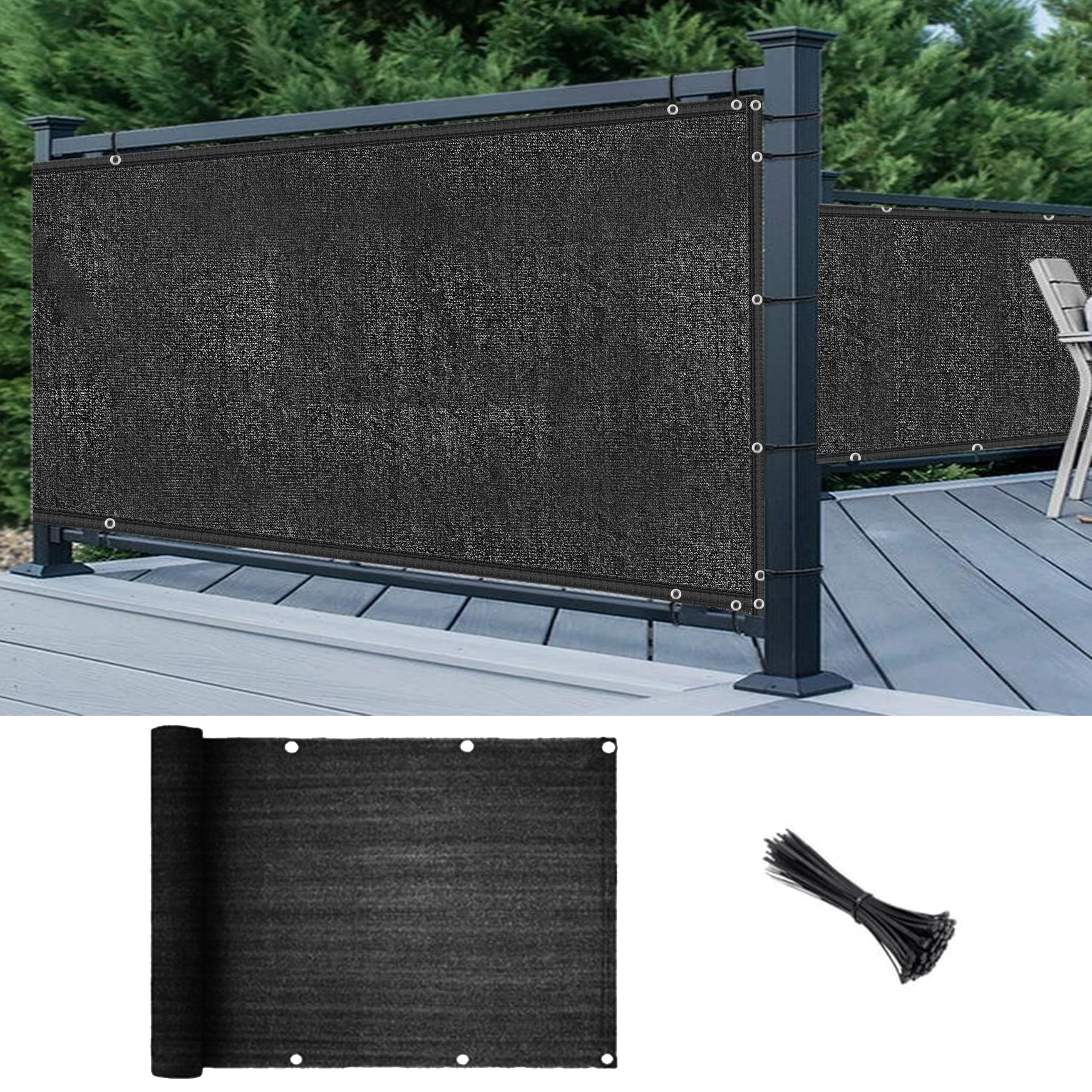 MVPNET 6' x 10' 90% Fence Privacy Screen Black Fence Covering Heavy Duty Privacy with Grommets 90% Mesh Tarp Sun Screens for Patio,Garden, Backyard,Outdoor.