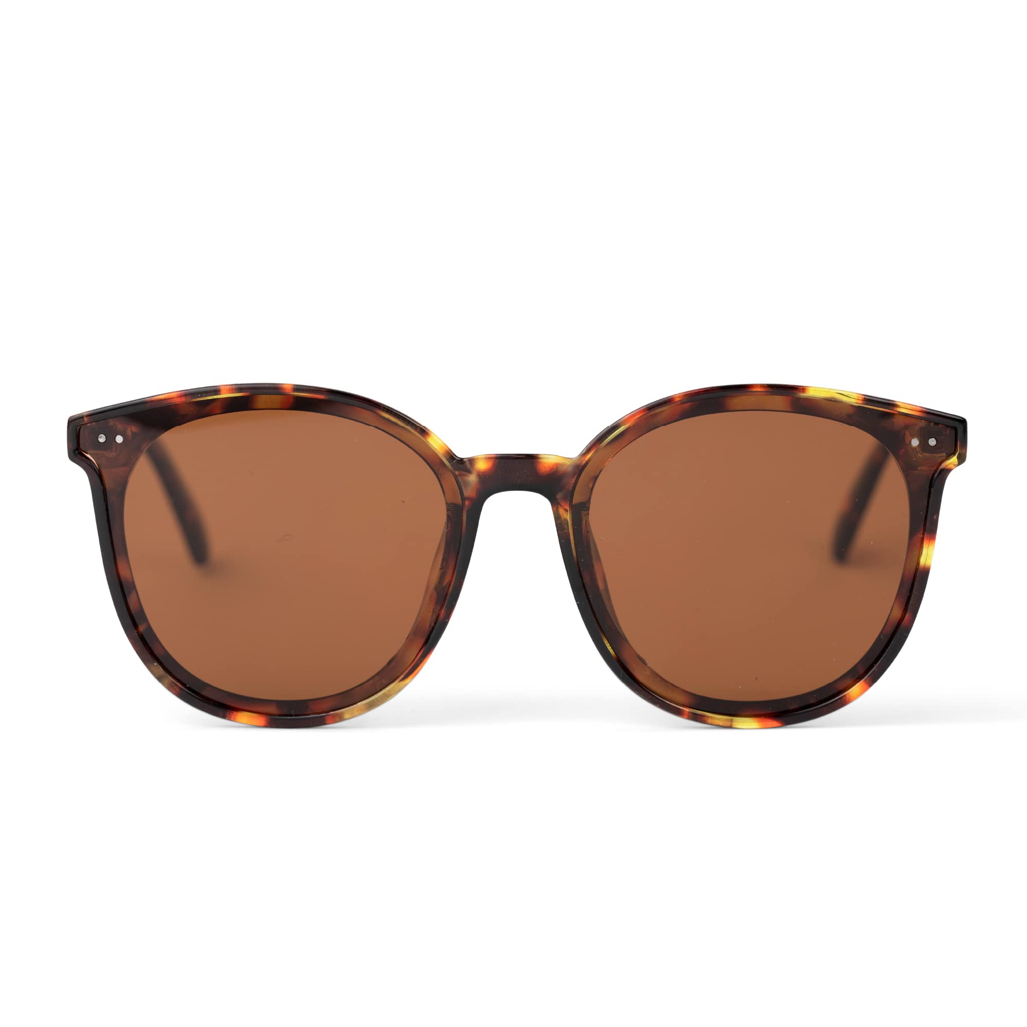 EVEE Classic Round Retro Sunglasses for Women and Men with Polarized Lens - (Billie) (Brown Tortoise)