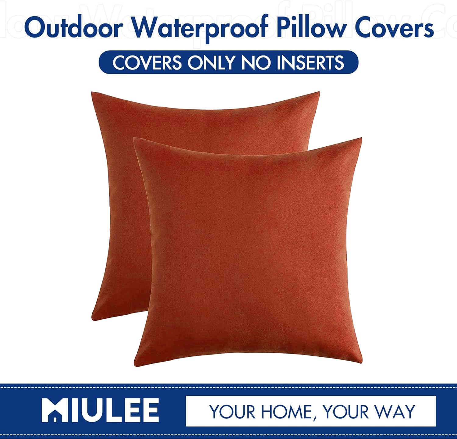 MIULEE Fall Pack of 2 Decorative Outdoor Solid Waterproof Throw Pillow Covers Polyester Linen Garden Farmhouse Cushion Cases for Patio Tent Balcony Couch Sofa 24x24 inch Burnt Orange