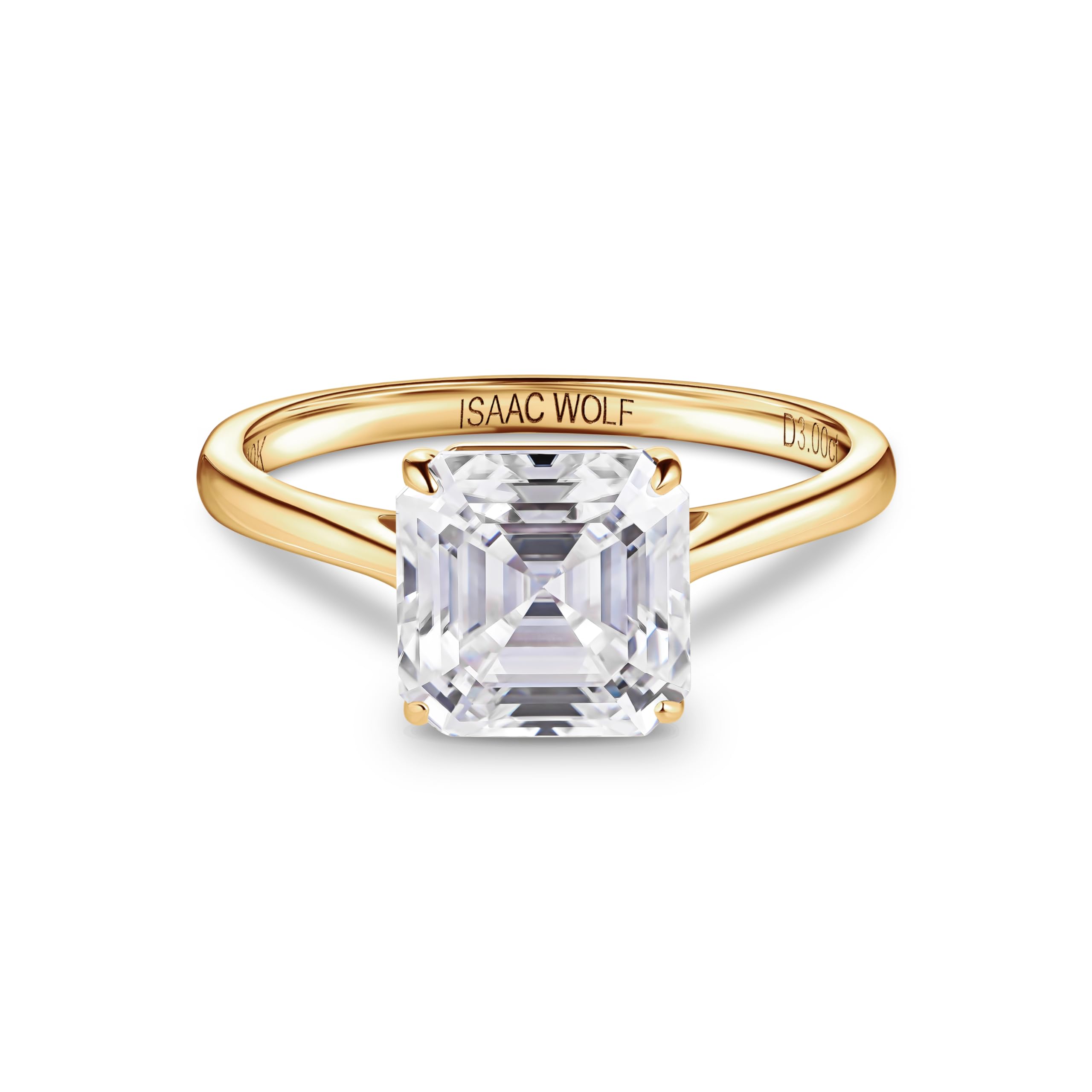 ISAAC WOLF 10k Solid Gold Asscher Cut 3 CT Moissanite Diamond Solitaire Bridal Ring in Yellow, White OR Rose GOLD (Yellow Gold, 7)