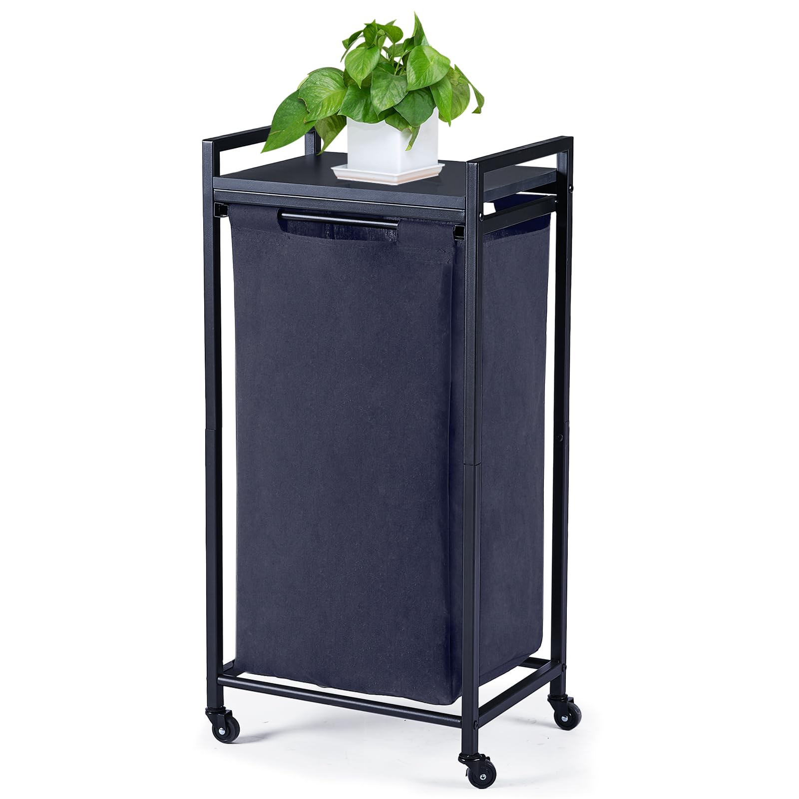 Mxfurhawa Laundry Hamper with Wheels,Rolling Laundry Basket with Shelf,Laundry Sorter Removable Laundry Bags, Large Laundry Basket with Wheels for Home, Laundry Room (Dark Gray-1)