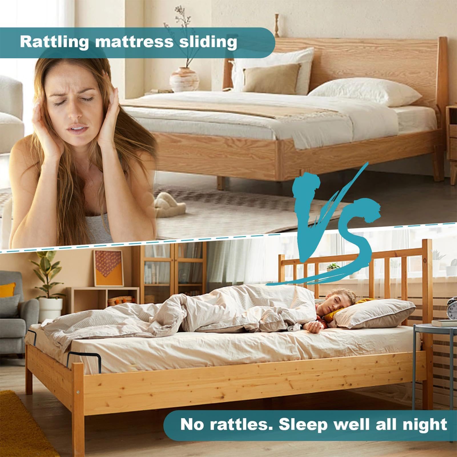 Mattress Stopper - 2 Metal Mattress Holder in Place with 8 Screws | Sturdy Murphy Bed Kit, Strong Anti Slip Mattress Gripper for Bed Frame, Adjustable Beds, Foot of Beds