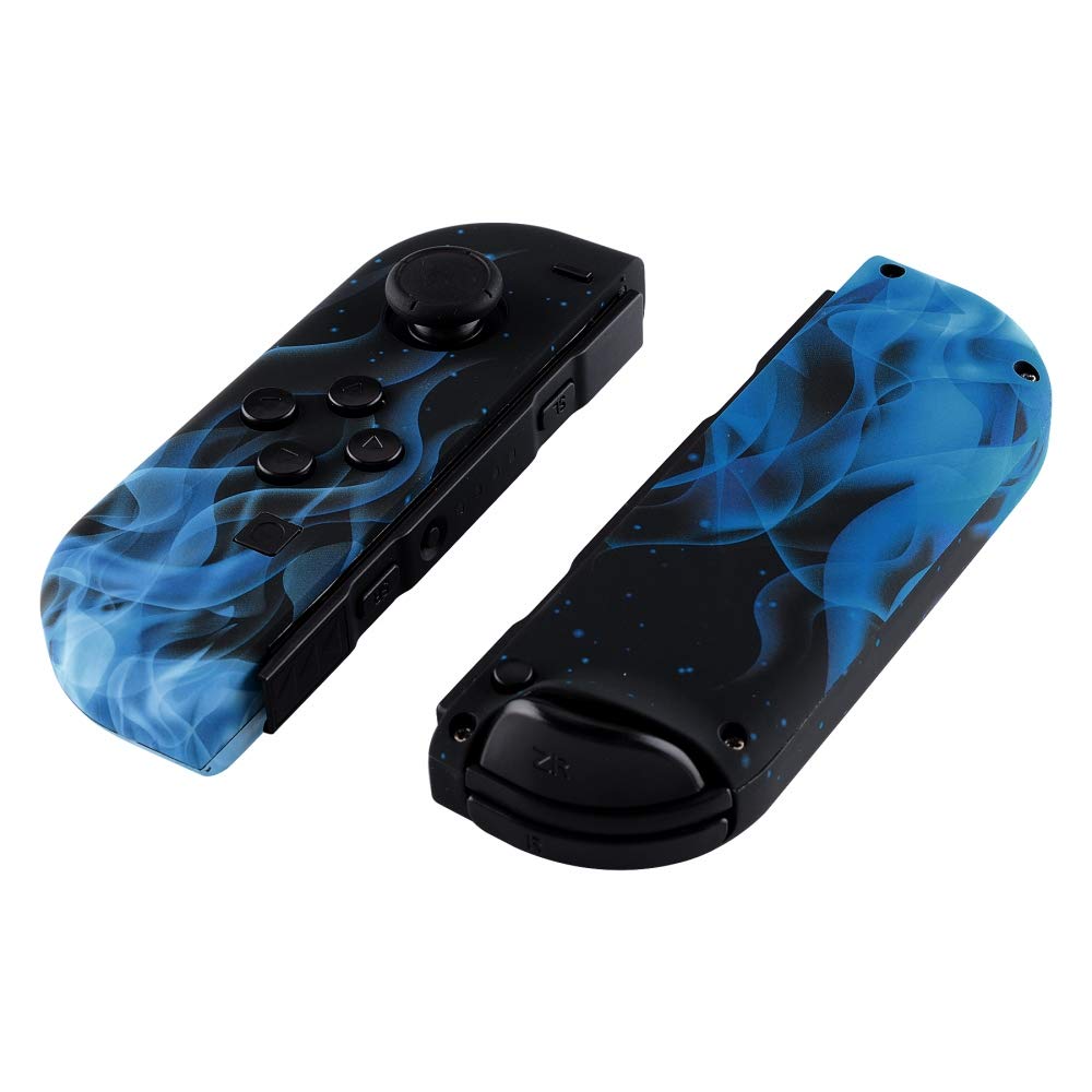 eXtremeRate DIY Replacement Shell Buttons for Nintendo Switch & Switch OLED, Blue Flame Soft Touch Custom Housing Case with Full Set Button for Joycon Handheld Controller - Joycon NOT Included