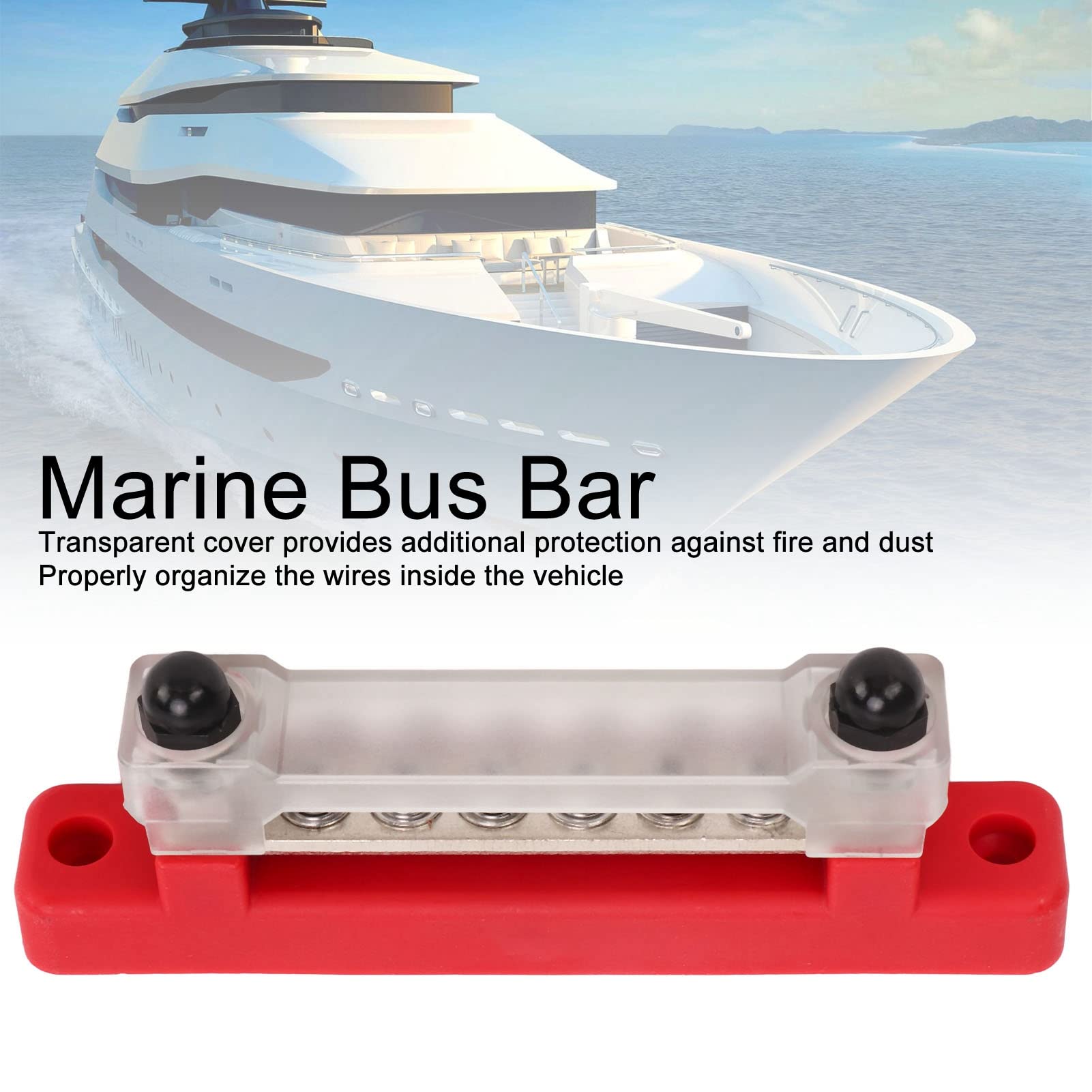 KOSDFOGE 48V 150A 6 Terminal Bus Bar Power Distribution Block with Cover M6 Studs M4 Screws for Car RV Caravan Marine Boat(Red CP-0965-02)