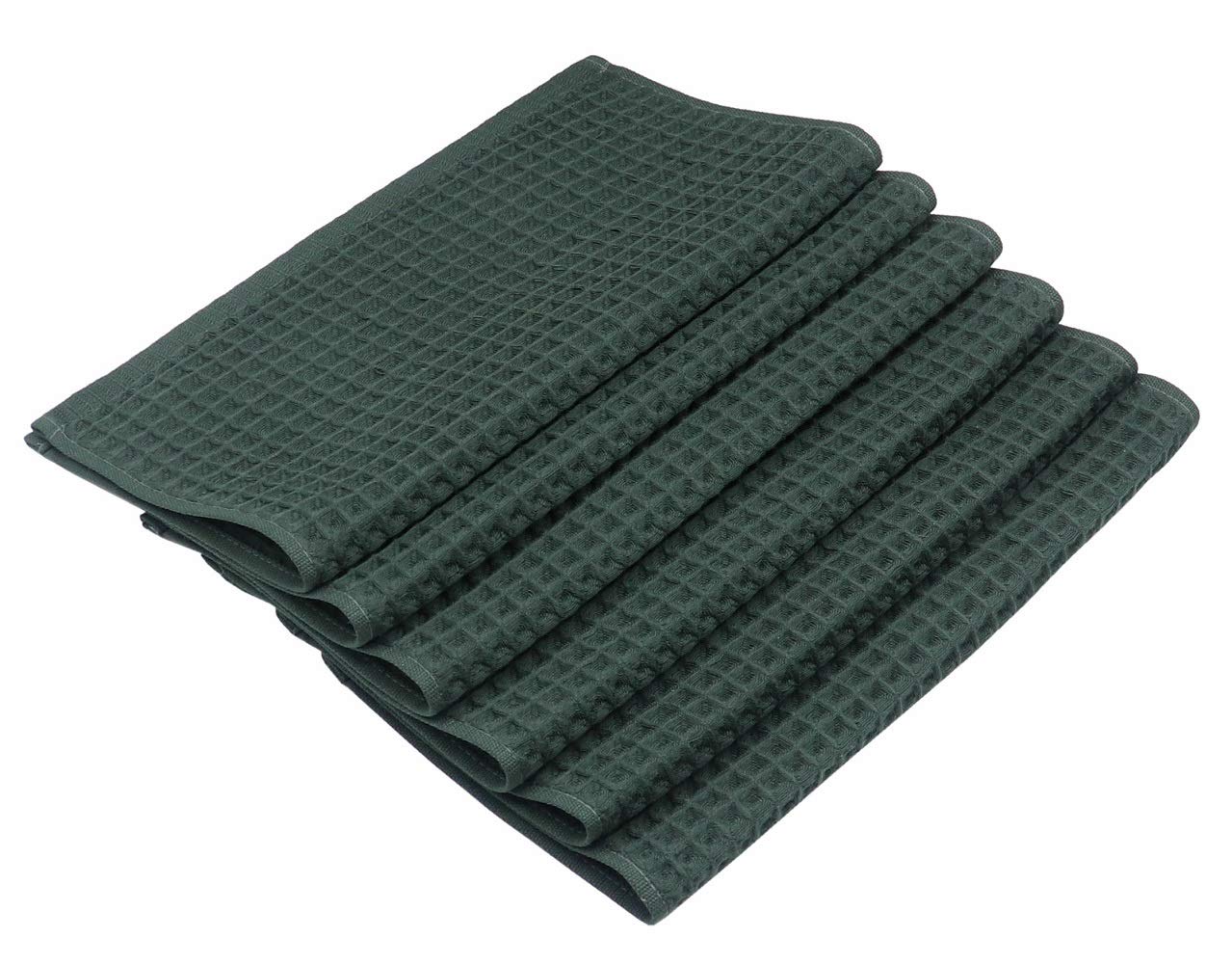 GQZLUCK 100% Natural Cotton Kitchen Towels Dish Towels Classic Waffle Weave Dish Cloths, Soft Ultra Absorbent Kitchen Hand Towel, Fast Drying Lightweight Washcloth, Set of 6 (Blackish Green)