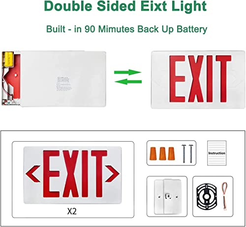 OSTEK Red LED Exit Sign Light - Standard - 90 Minutes Battery Backup, Dual LED Lamp ABS Fire Resistance UL-Listed