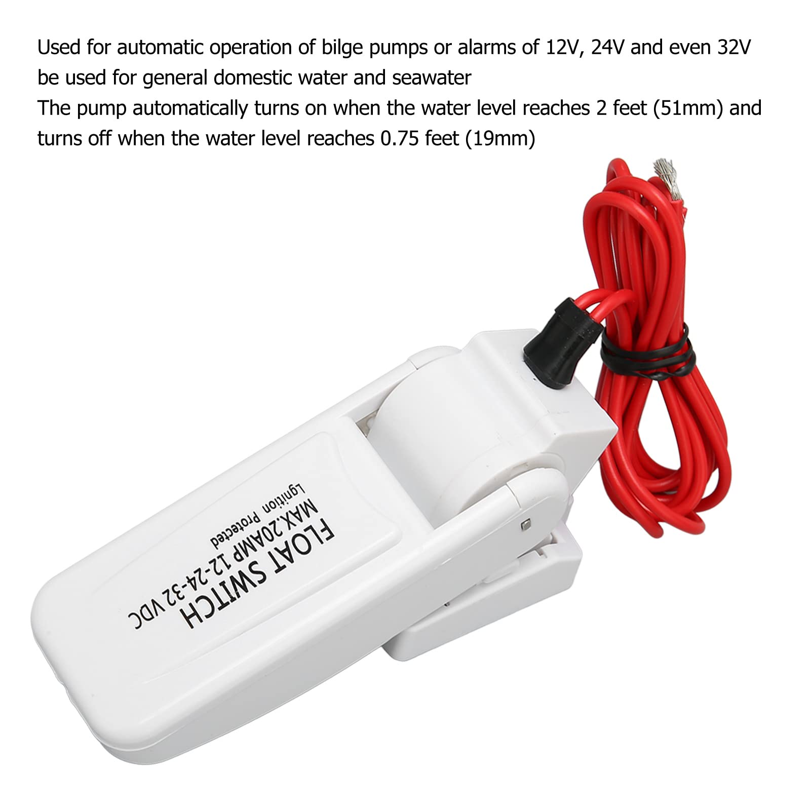 KOSDFOGE Boat Bilge Pump Float Switch Automatic High Power Safe 18AWG Marine Bilge Pump Float Switch for Domestic Water Seawater