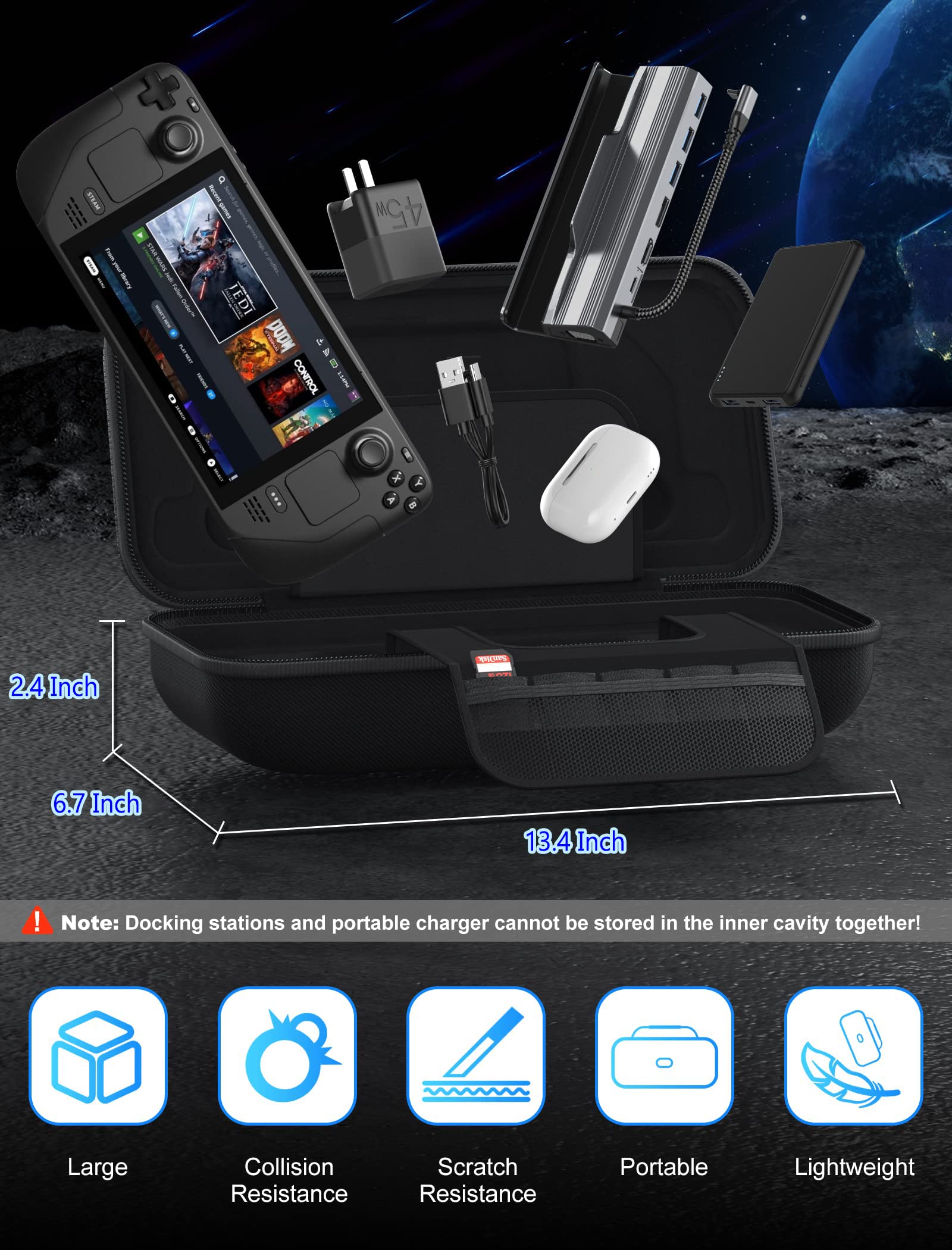 Hevanto Carrying Case, 3-in-1 Hard Sling Bag, Premium Handle & Zipper, with Kickstand & SD Card Slots, Black