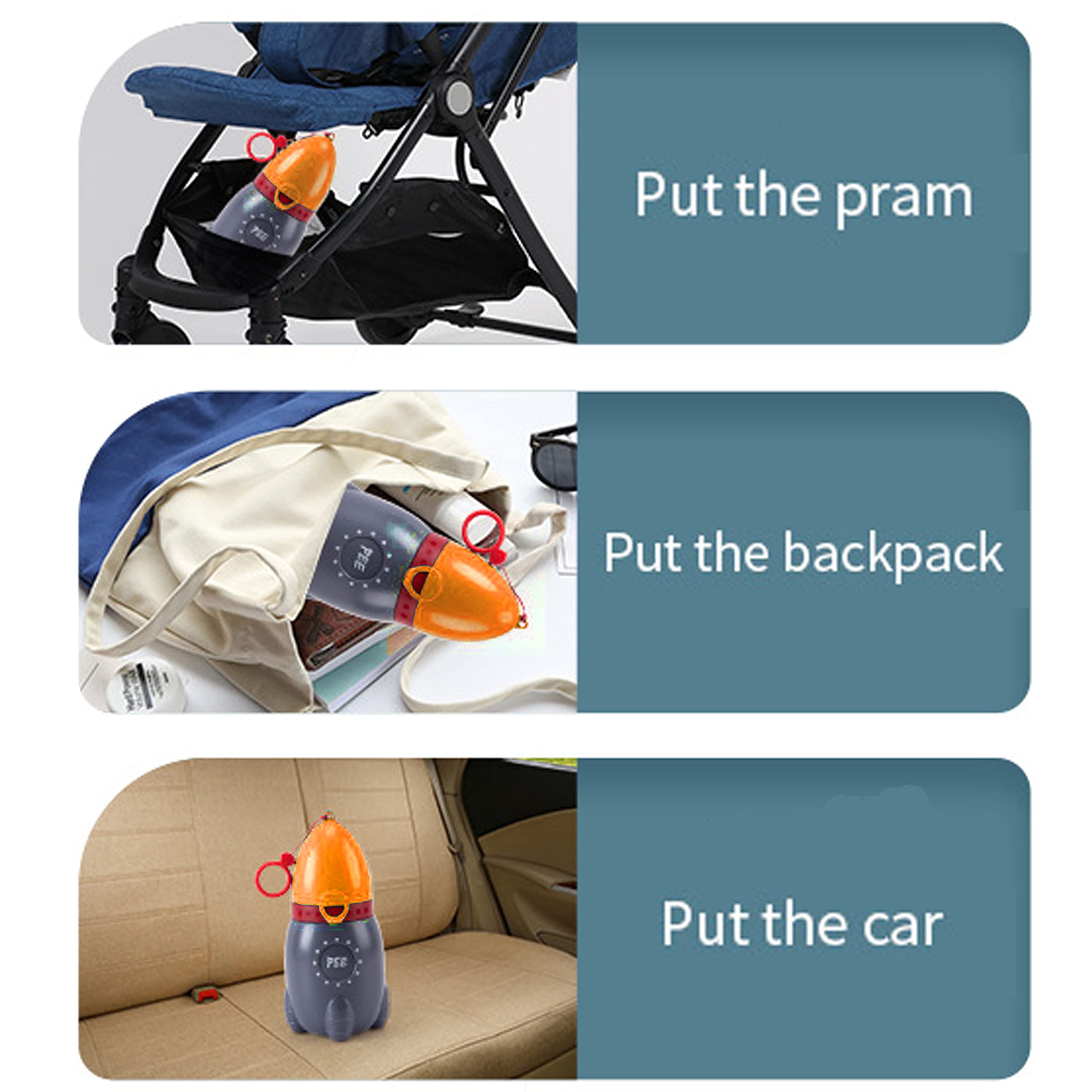 JAMBOS Portable Kids Urinal Emergency Toilet Travel Potty Pee Training Rocket Design Orange