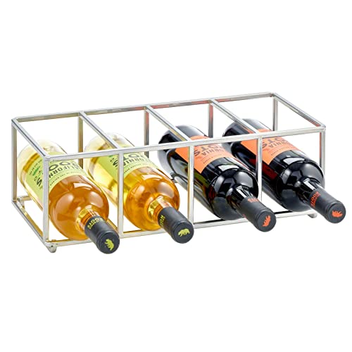 mDesign Stackable, Metal Geometric Free-Standing Water Bottle and Wine Rack Storage Organizer for Kitchen Countertops, Pantry, Fridge - Holds 8 Bottles - 2 Pack - Chrome