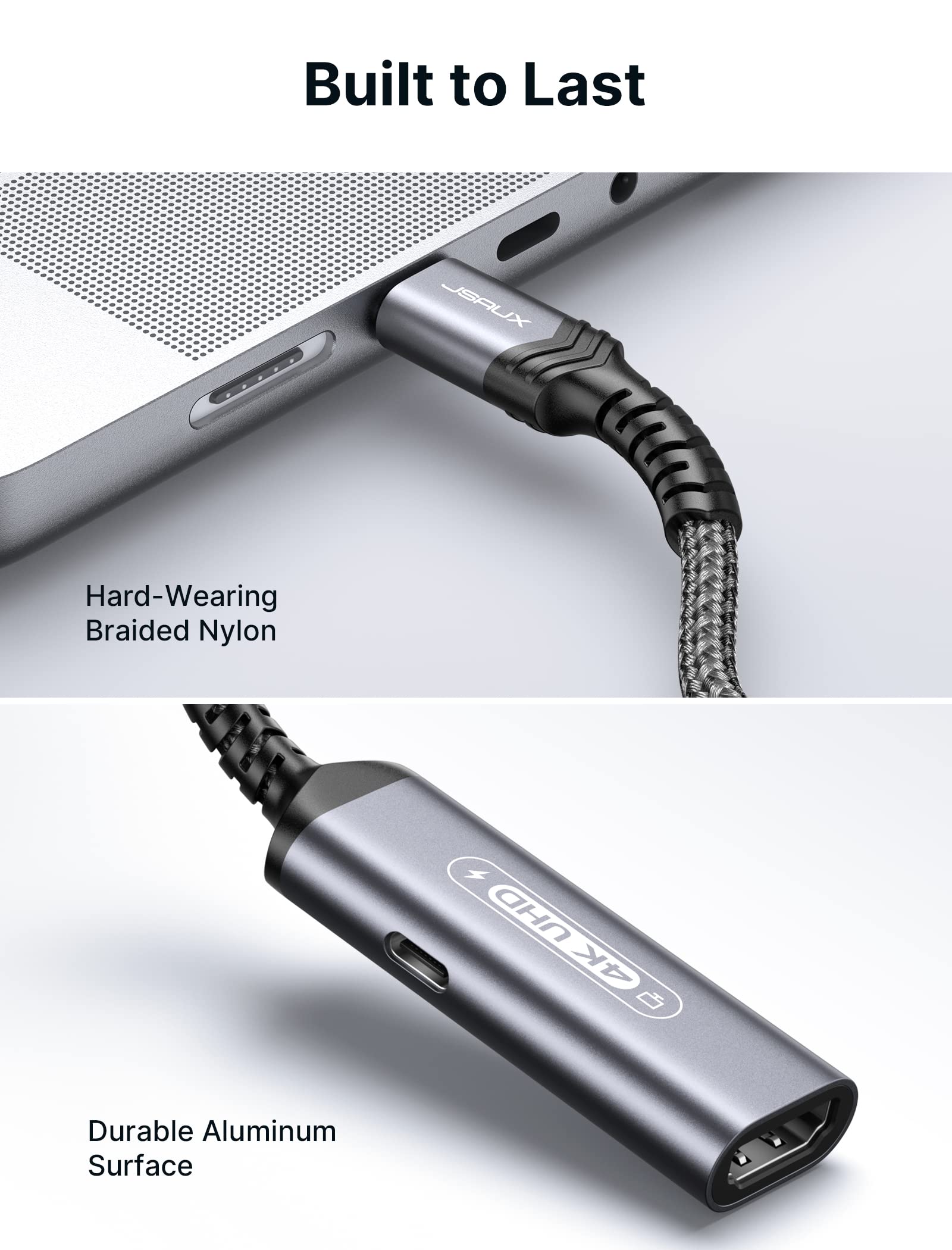 JSAUX USB C to HDMI and Charger Adapter | 4K@60Hz 2-in-1 Type-C to HDMI Adapter with PD Fast 100W Thunderbolt 3/4 Compatible with iPhone 16 Pro Max MacBook Pro/Air iPad Galaxy S24 Steam Deck ROG Ally