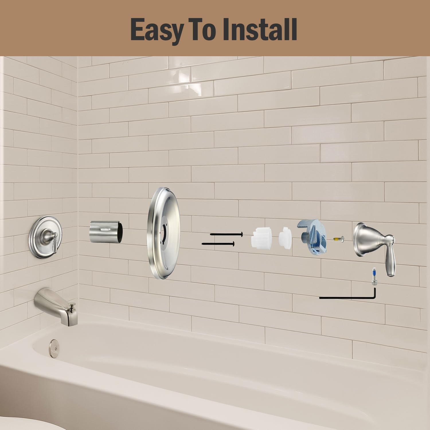 Replacement for Moen T2151BN Brantford Posi-Temp Valve Trim Kit, Pressure Balancing Tub and Shower Lever Handle,Brushed Nickel
