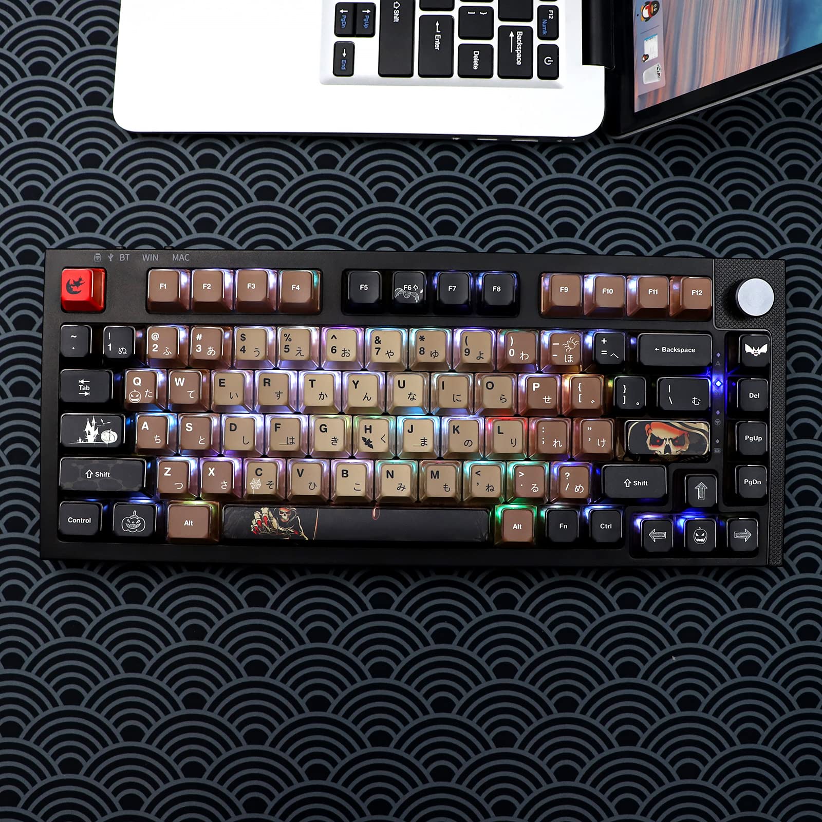 JSJT Halloween Keycaps 150 Keys Triple Side Transparent Japanese keycaps PBT Shine Through Keycaps OEM Profile Custom Keycap Set Suitable for 61/64/87/104/108 Cherry MX Switch Mechanical Keyboard