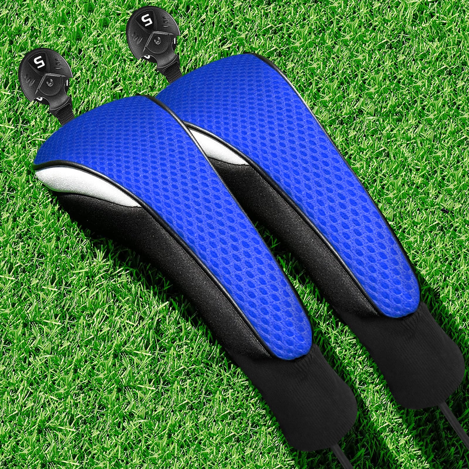 FINGER TEN Golf Club Head Covers Woods Hybrids 1/2/3/4 Pack, Headcovers Men Women 3 5 7 X with Interchangeable Number Tag, Fit All Wood Hybrid Clubs (2 Pack-Blue Hybrid Cover)