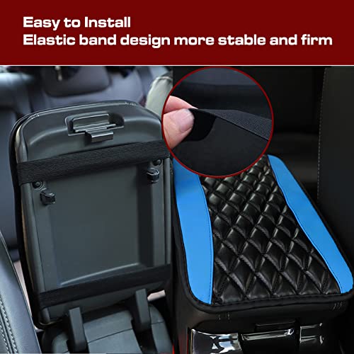 Fogfar Pack-1 Center Console Armrest Pad, Three-Dimensional Embroidery Armrest Box Mat, 12.5In x 7.4In Leather Waterproof Armrest Cover, Suitable for Most Vehicles, SUVs, Trucks (Blue)