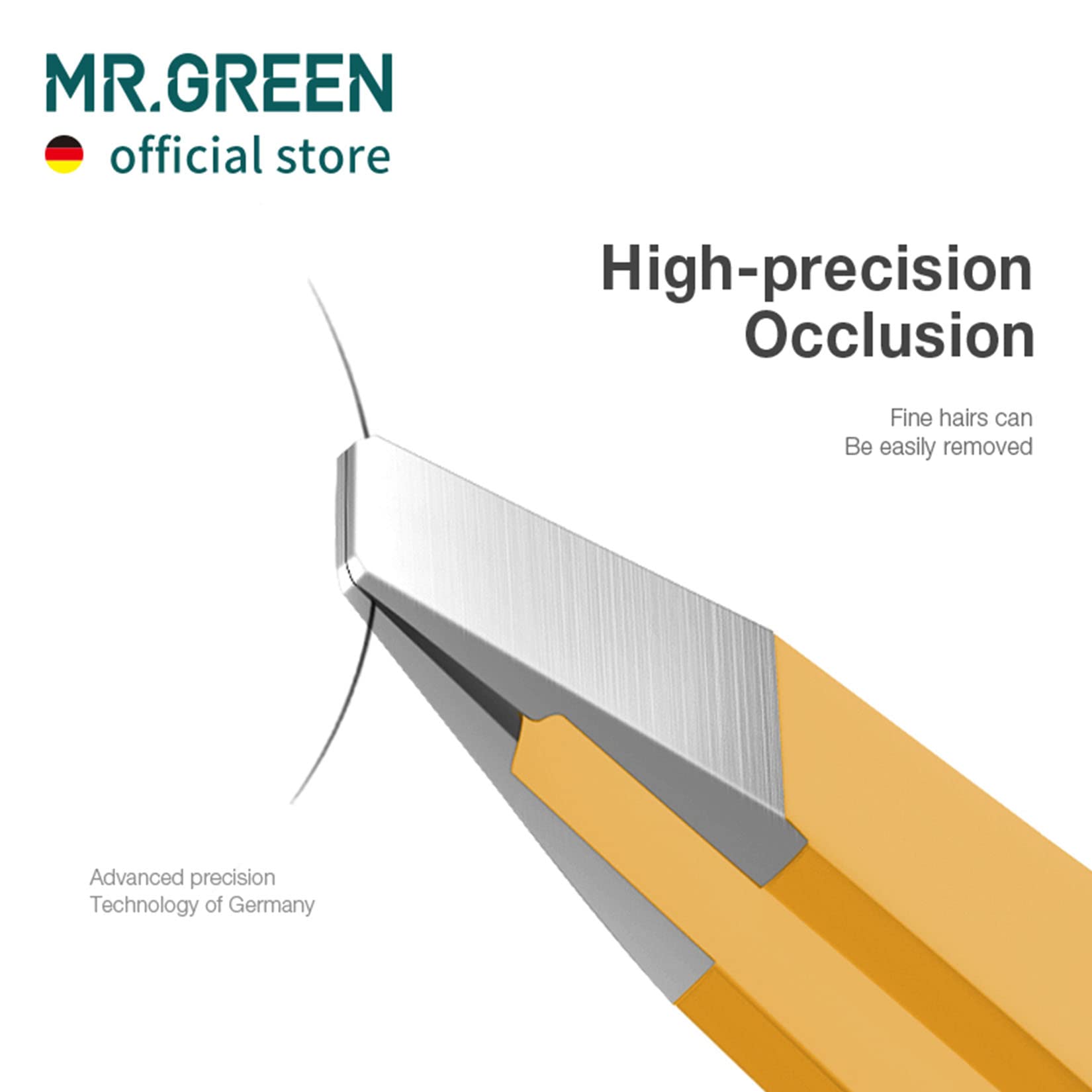MR.GREEN Curve Handle Eyebrows Tweezers Professional Fine Hairs Removal Puller Makeup Tools Stainless Steel Beauty Clips Removal (Light Yellow)