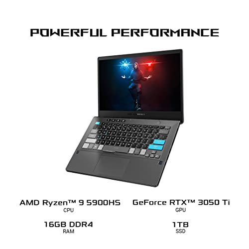 ROG Zephyrus G14 Alan Walker Special Edition Gaming Laptop, 14” 120Hz Pantone Validated WQHD Display, GeForce RTX 3050 Ti, AMD Ryzen 9 5900HS, 16GB DDR4, 1TB SSD, Wi-Fi 6, Windows 10, GA401QEC-K2064T
