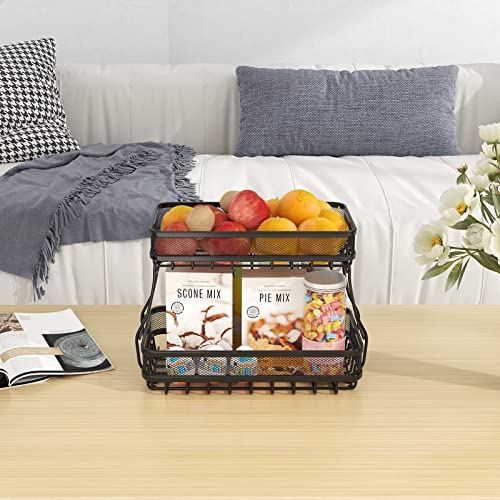 OKZEST 2 Tier Fruit Basket, Vegetable Fruit Basket Bowl for Kitchen Countertop, Metal Fruit Storage Stand Holder Organizer for Bread Snack Potato Onion Produce