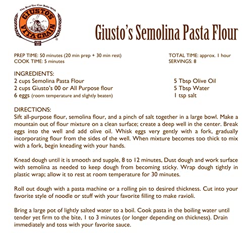 Giusto's Vita-Grain Gourmet Semolina All-Natural No. 1 Durum Wheat Flour, 5lb Bag
