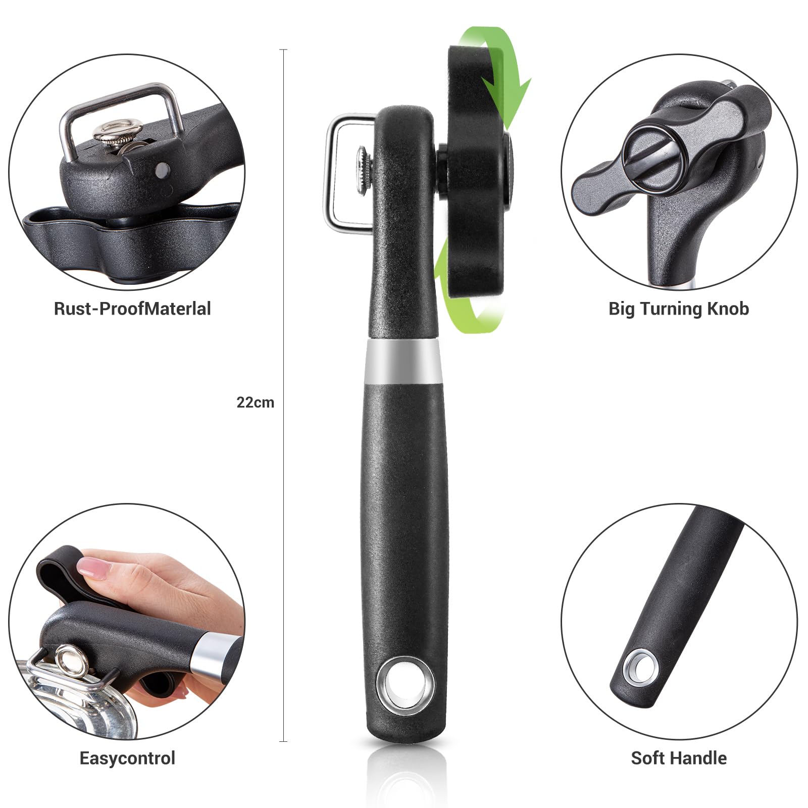JPH Can Opener - Safe Tin Opener, Update Manual Can Opener with Non-Slip Handle Smooth Edge Ergonomic Handle Stainless Steel for Elderly