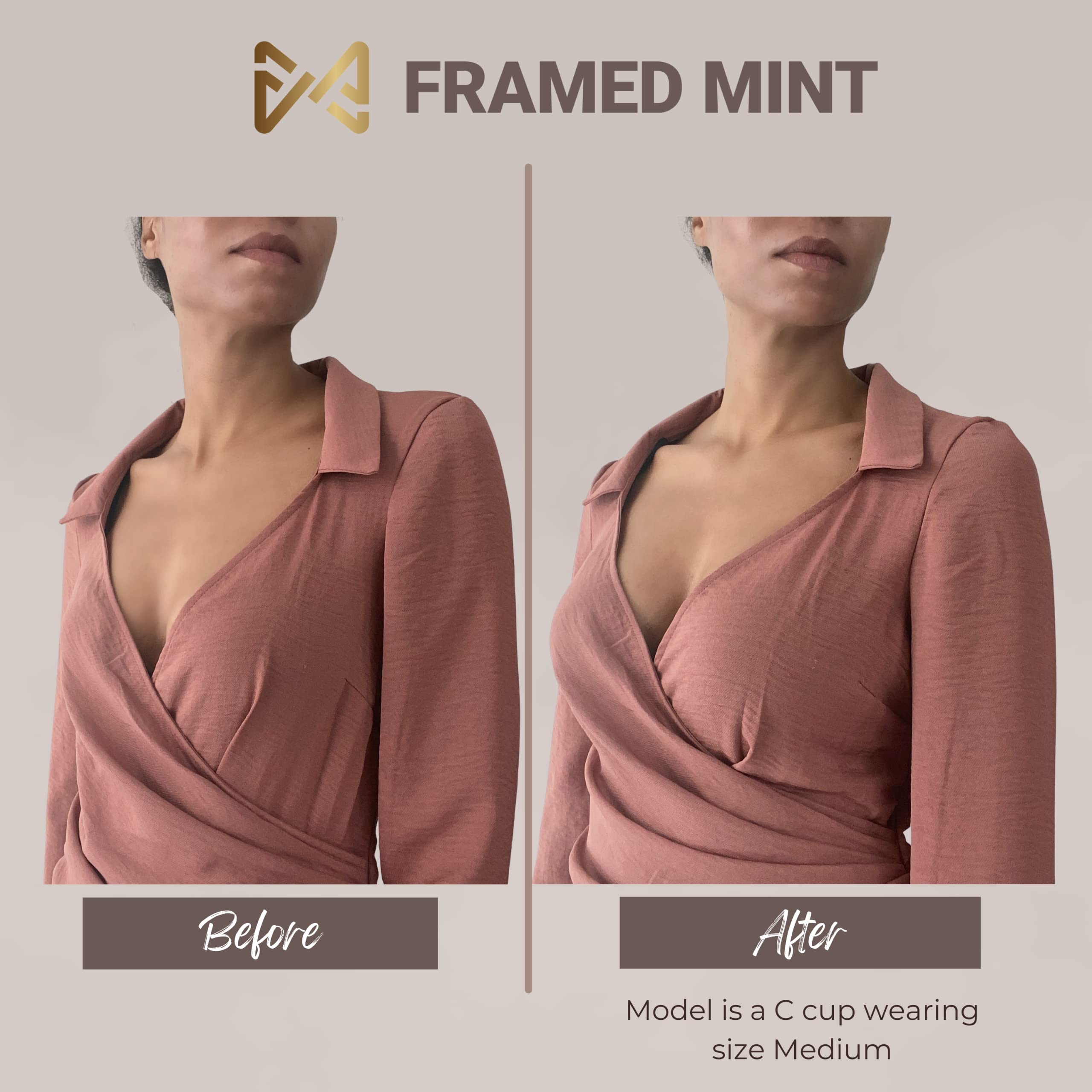 Framed Mint Silicone Bra Inserts - Push Up and Add Fullness Stay in Place Adhesive Cleavage Boosting Breast Enhancing for Dress, Swim & Everyday Wear (Medium), Clear