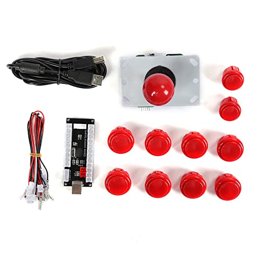 KOSDFOGE Game DIY Kit 30/24 Cassette Button, 5P Rocker Single Kit Black USB Core Board Arcade Kit,Joystick Controller Zero Delay (Red)