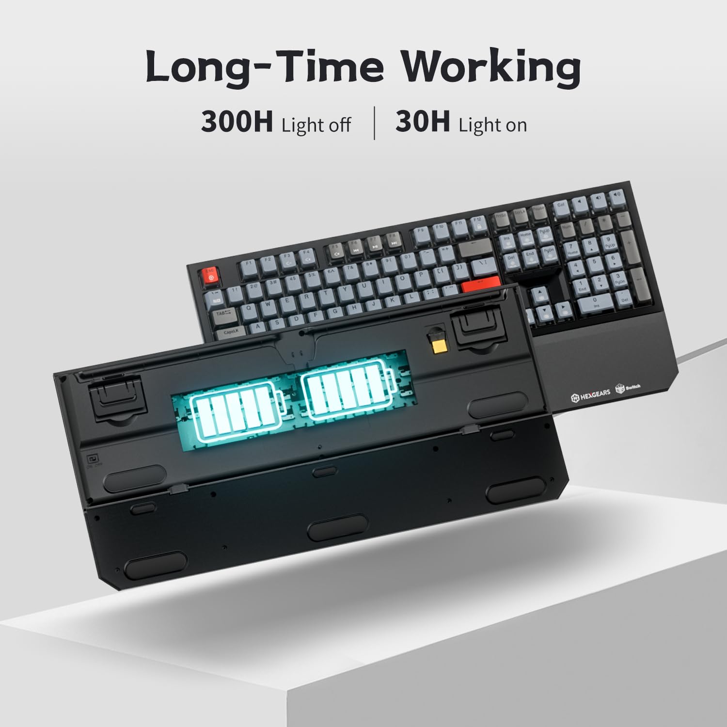 Hexgears PowerBlade X5 Wireless Mechanical Gaming Keyboard, Pudding PBT Keycaps, Full Size 108-Key, Kailh Box Switches, N-Key Rollover, Anti-Ghosting, White Backlight, Wrist Rest, 2.4GHz Wireless