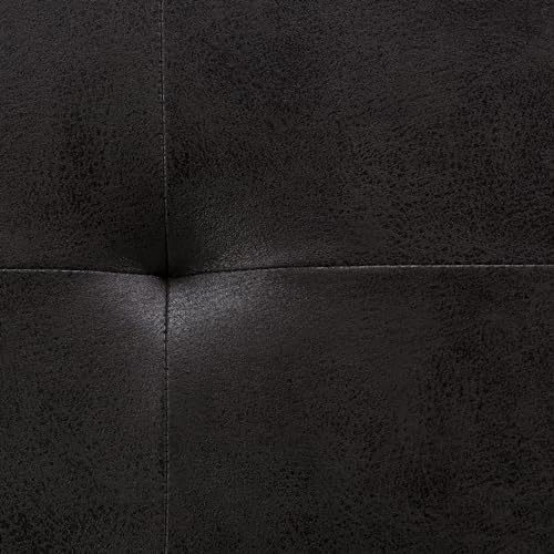SIMPLIHOME Lacey 43 inch Wide Rectangle Ottoman Bench Distressed Black Tufted Footrest Stool, Faux Leather for Living Room, Bedroom, Contemporary Modern