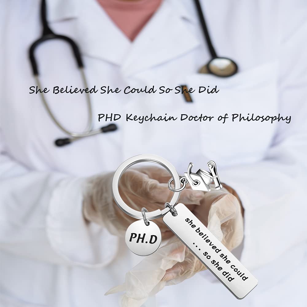 FOTAP PHD Keychain Doctor of Philosophy Jewelry Doctorate Gift PhD Graduation Gift She Believed She Could So She Did Keychain (PHD key)