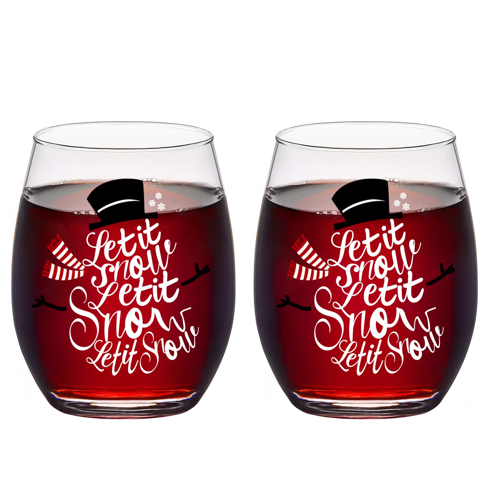 Futtumy Let It Snow Stemless Wine Glass Set of 2, Unique Christmas Wine Glass for Men Women Dad Mom Friend Coworker Family, Wine Gift for Christmas New Year, 15oz
