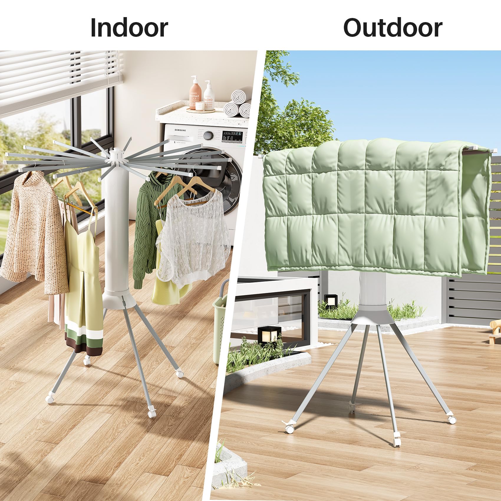 Kitstorack Clothes Drying Rack Laundry Rack Quadrupod Laundry Drying Rack Collapsible with Wheel Portable Drying Rack 16 Aluminum Drying Rods