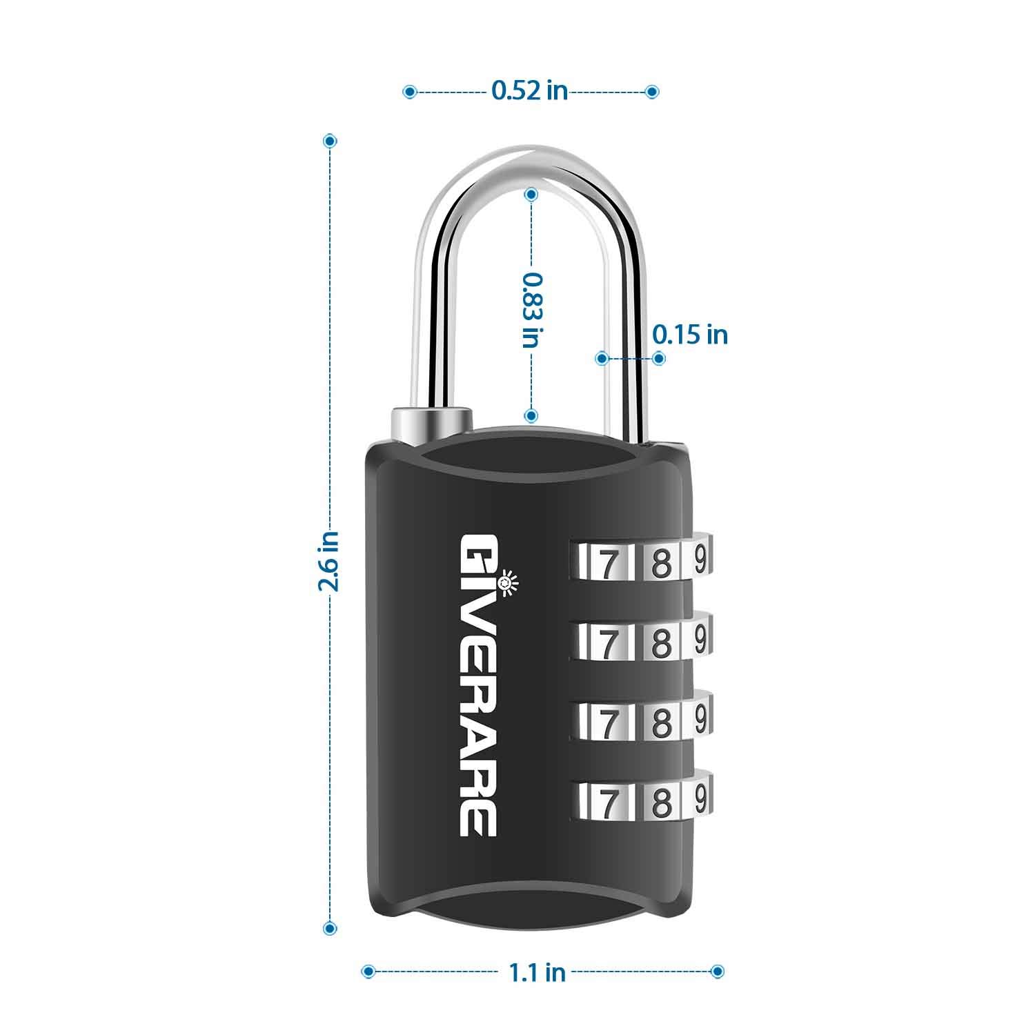 GIVERARE 4 Pack Combination Lock, 4-Digit Padlock Keyless, Resettable Luggage Locks for Backpack, Gym & School & Employee Locker, Weatherproof Travel Lock for Fence, Backyard Gate, Hasp, Case-Black