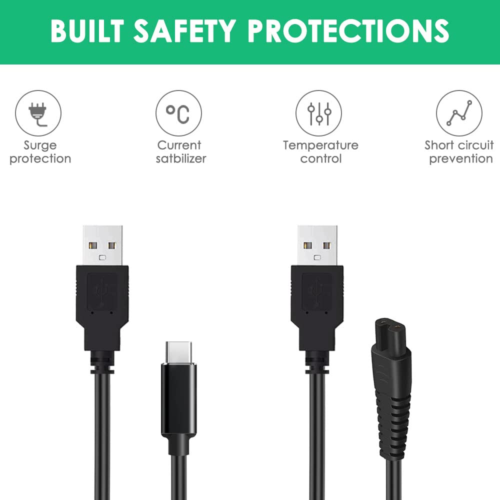 Mrgru Charging Cable for Hair Clippers Compatible with Ufree Professional Cordless Hair Clippers for Men Charger Power Cord (USB C Cable + Shaver Charging Cable)