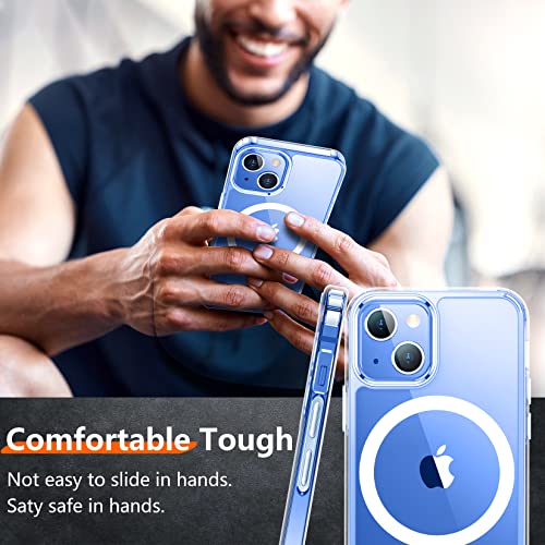 Red2Fire Magnetic for iPhone 15 Plus Case for iPhone 14 Plus Case Clear, [Compatible with Magsafe][2X Glass Screen Protector+Camera Lens Protector][Not Yellowing] Slim Phone Case 6.7 inch - Clear
