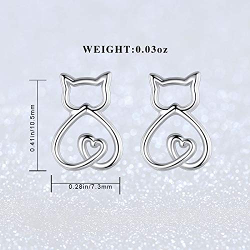 INFUSEU Small Cat Earrings for Women Teen 925 Sterling Silver Cute Kitty Kitten Animal Ear Studs Tiny Jewelry
