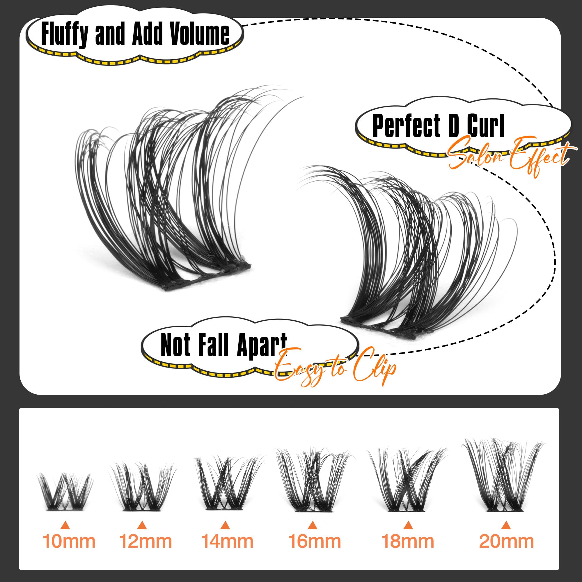 Eyelash Extension Kit Lash Clusters D Curl Lash Extension Kit Fluffy Individual Lashes Kit with Lash Bond and Seal and Applicator Lash Remover for DIY Lash Extension at home (D-10-20MM)