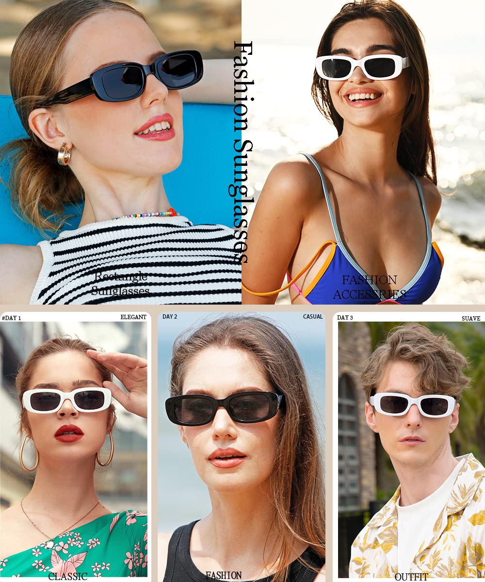Dollger Trendy Rectangle Sunglasses For Women Men Trendy Vintage Rectangular y2k white Shades sunglasses Black+ white