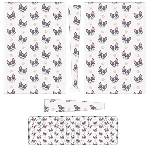 French Bulldog with Footprint Full Protective Skin Cover Design Wrap Decal Sticker Compatible with PS5 Digital Edition Console and Controller