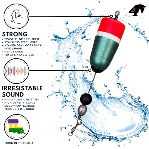 FOUR HORSEMEN TACKLE Popping Corks for Redfish and Speckled Trout - Durable Bobbers for Saltwater and Freshwater - 5 Inch - Red (Pack of 1)