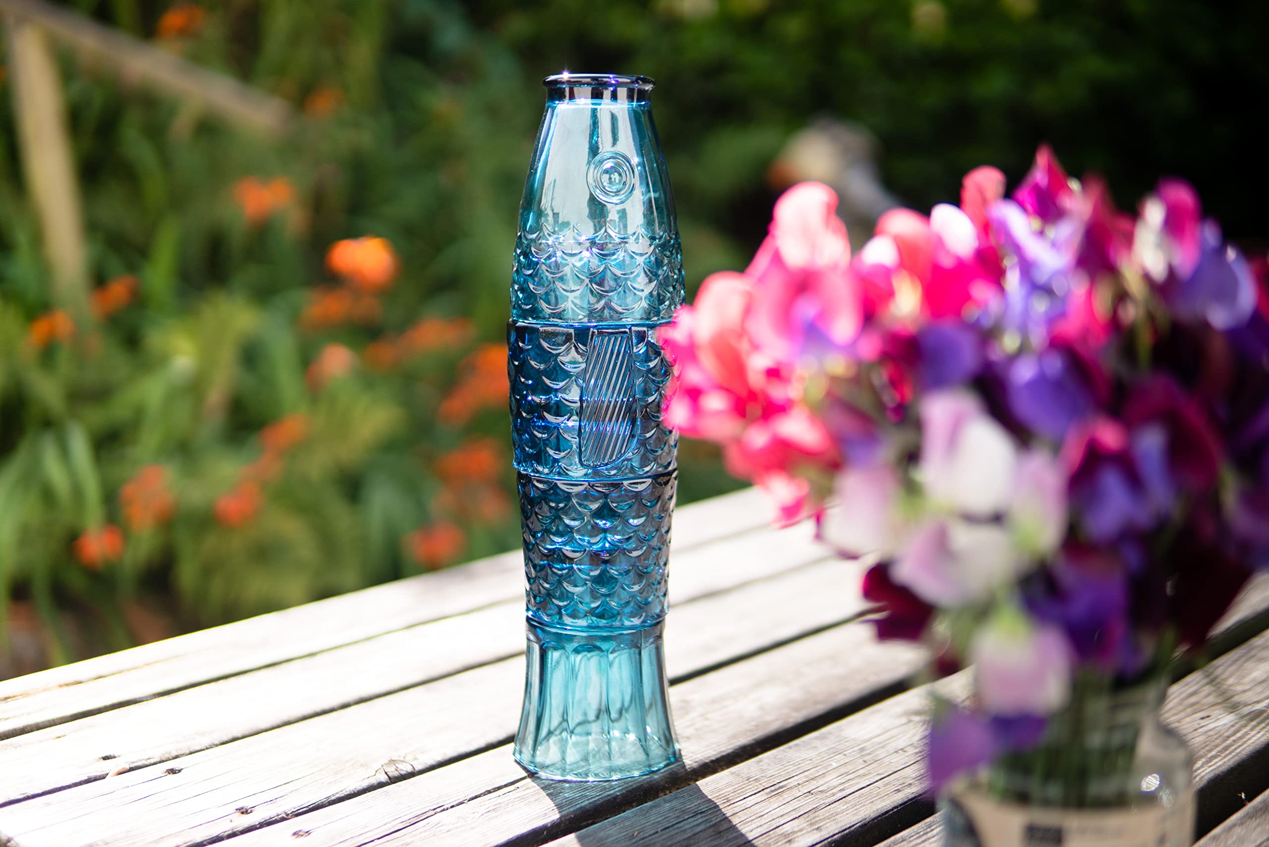 Gökotta Set of 4 | Handmade Stacking Koi Carp Fish Drinking Glasses | Natural Blue Glass Tumblers | Retro Fun Quirky Gift Present | Dinner Party Cocktail Water Juice Coffee Mugs Cups | 4PCS 250ml
