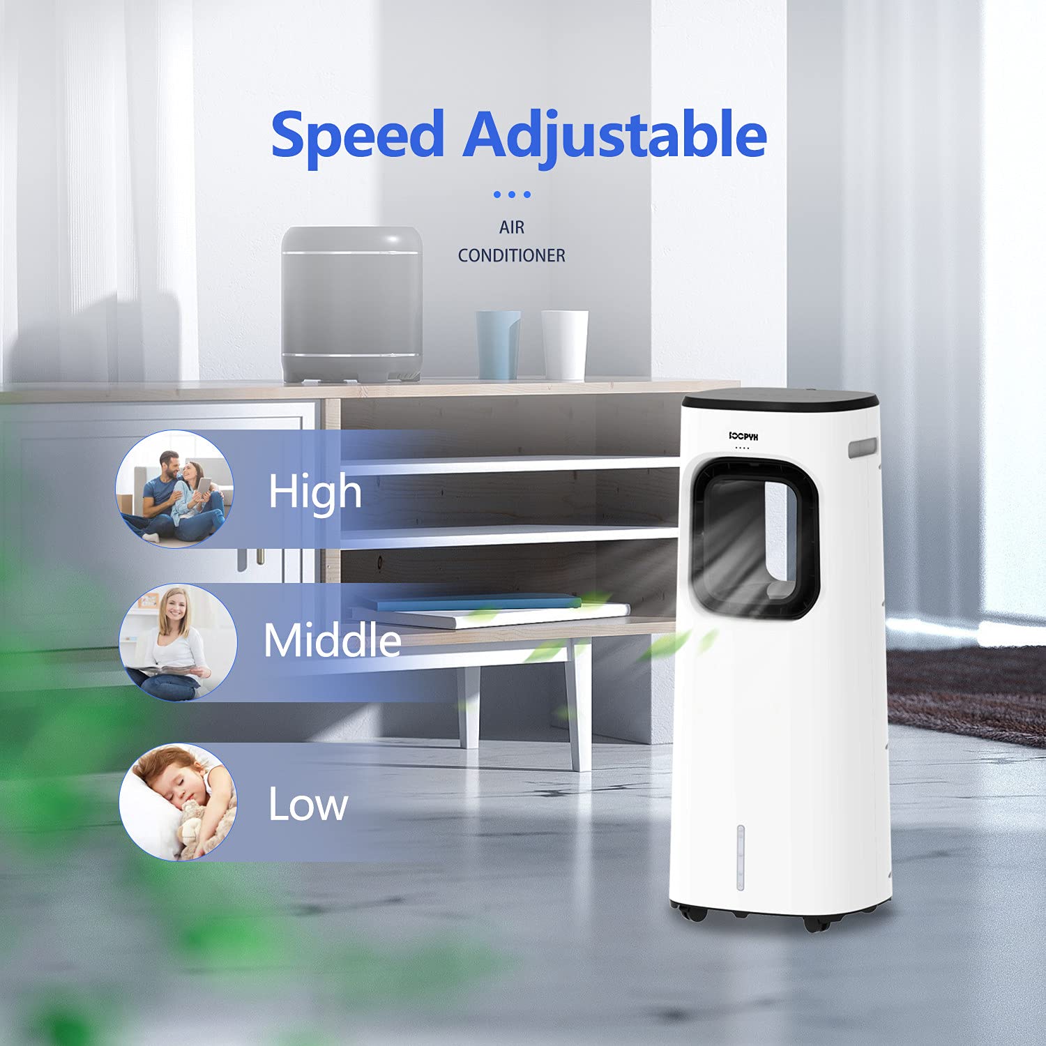 Evaporative Air bladeless Cooler fan for cooling room | Humidifier 3-IN-1 | 20ft Remote Control | 8-Hour Timer | 3 Wind Speeds | 4 Modes | Low Noise for Small Space Home & Office