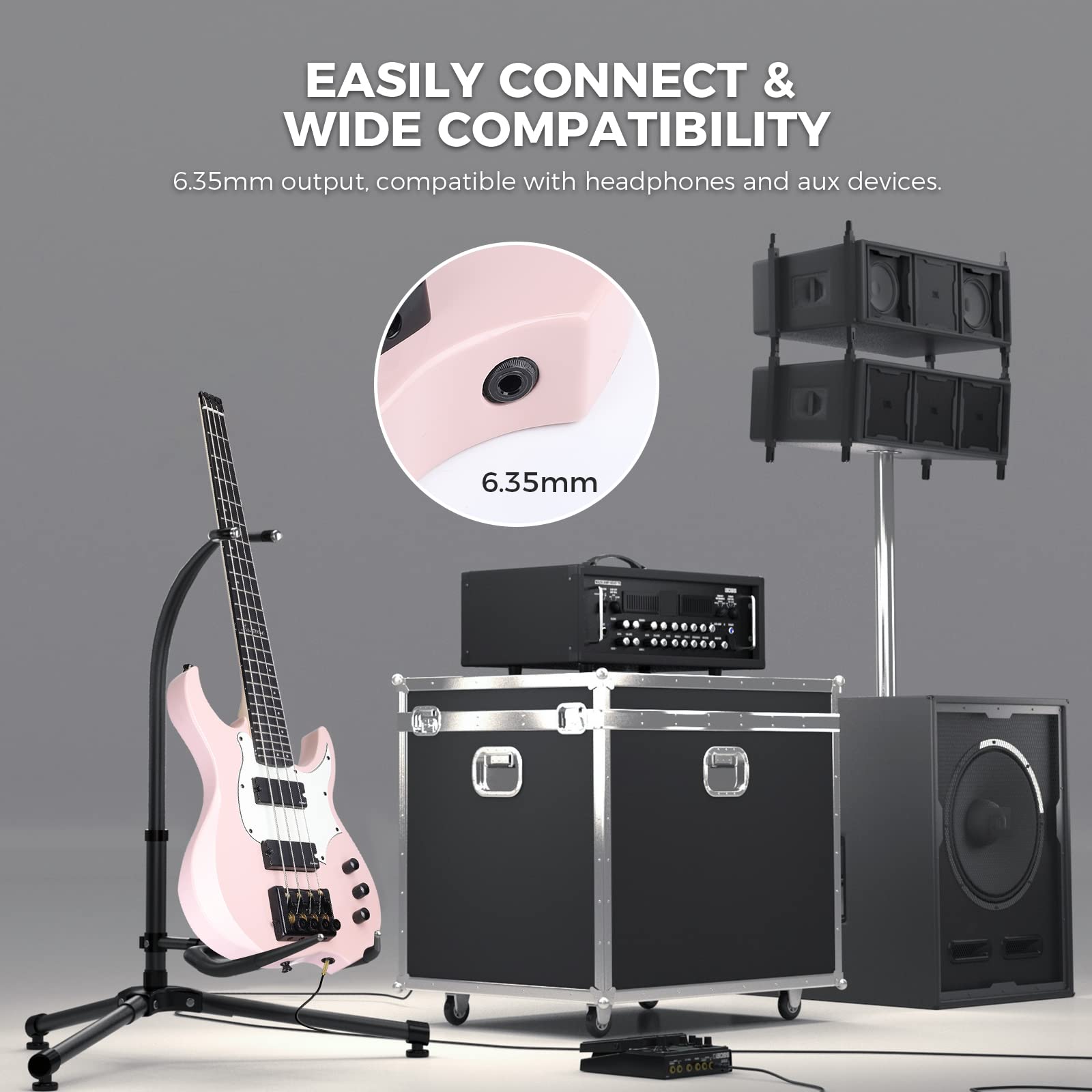 Headless Electric Bass Guitar, Solid Body 4-String Electronic Guitar Bass, SS Pickup, Portable Travel Electric Bass Kit for Beginner