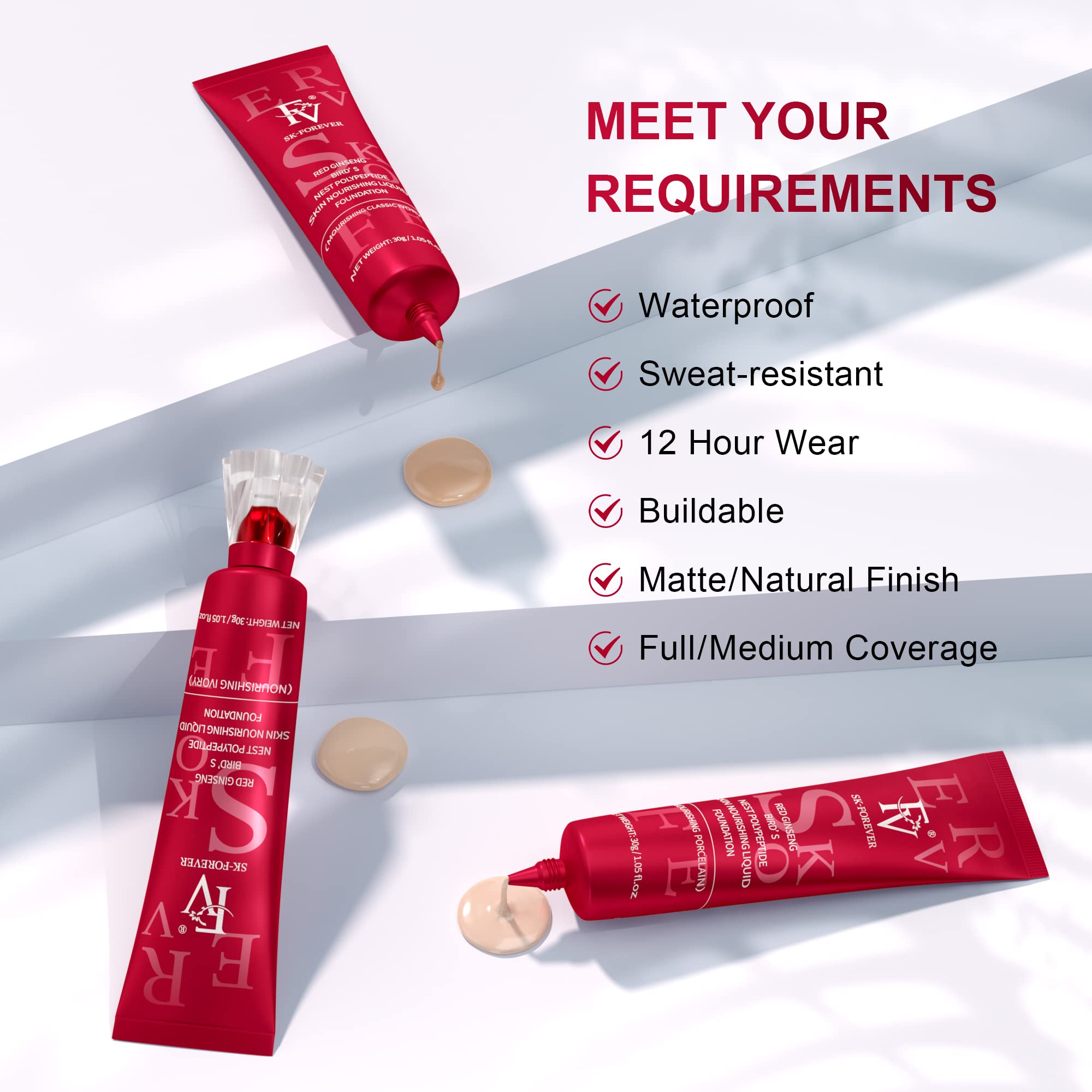 FV Foundation, Nourishing Classic Ivory Flawless Skin Lightweight Waterproof Moisturizing Concealer Lightweight Face Makeup BB Cream Liquid Foundation 1 Fl Oz(30ml) 2 Pack