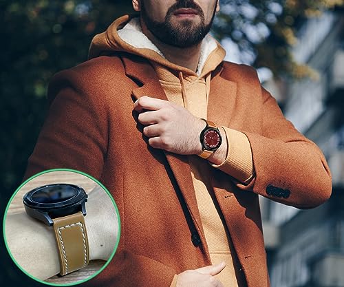 Olytop Galaxy Watch 5 Pro Bands 45mm, Galaxy Watch 6/4 Classic Band 47mm 46mm 43mm 42mm, Samsung Galaxy Watch 6/5/4/Acitve 2 Bands 44mm 40mm, 20mm Leather Wristband Replacement Strap Men, Black+Brown