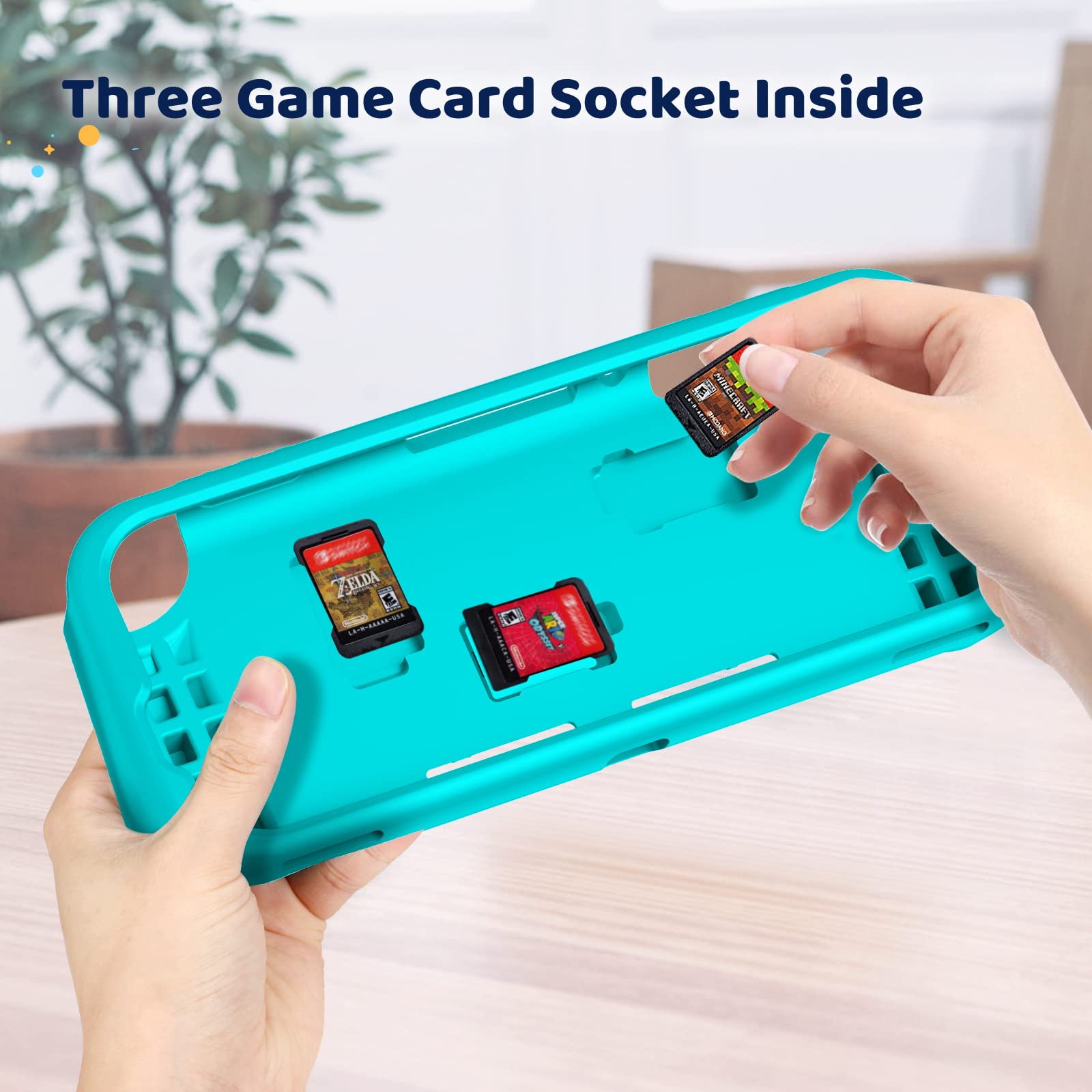Fintie Case for Nintendo Switch Lite 2019 w/3 Game Card Slots - Soft Silicone [Shock Proof] [Anti-Slip] Protective Cover w/Ergonomic Grip Comfortable Grip Case for Switch Lite Console, Turquoise