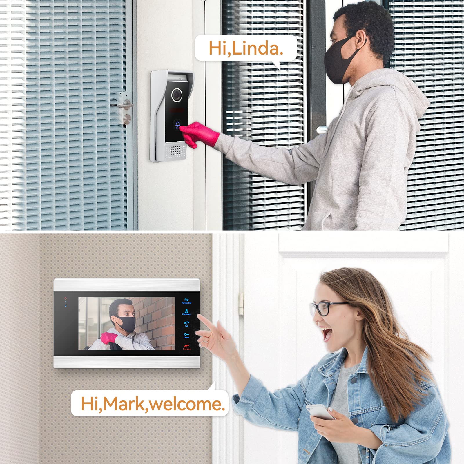 JeaTone Smart Video Intercom System,Video Doorbell Camera with Monitor 7 inch Wired Doorbell AHD Camera,Support Remote Unlock, Motion Detection,Two-Way Audio,Night Vision