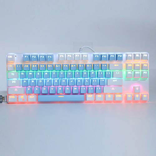 K100 Gaming Keyboard 87Keys, White Blue Dual Color Blue Mechanical Keyboard, Mixed Light Wired USB Computer Keyboard with 1.5m Cable, for General Desktop Notebook Computers (Blue and White)