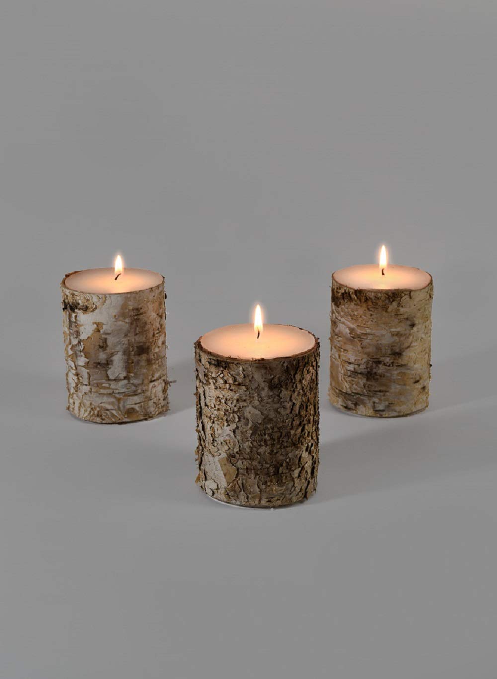 Serene Spaces Living Birch Bark Candle, Small Size, Set of 3 β Pillar Style Candle Brings Nature Indoors, Ideal for Weddings, Parties, Events, Restaurants, Home Decor, 3" in Diameter & 4" Tall